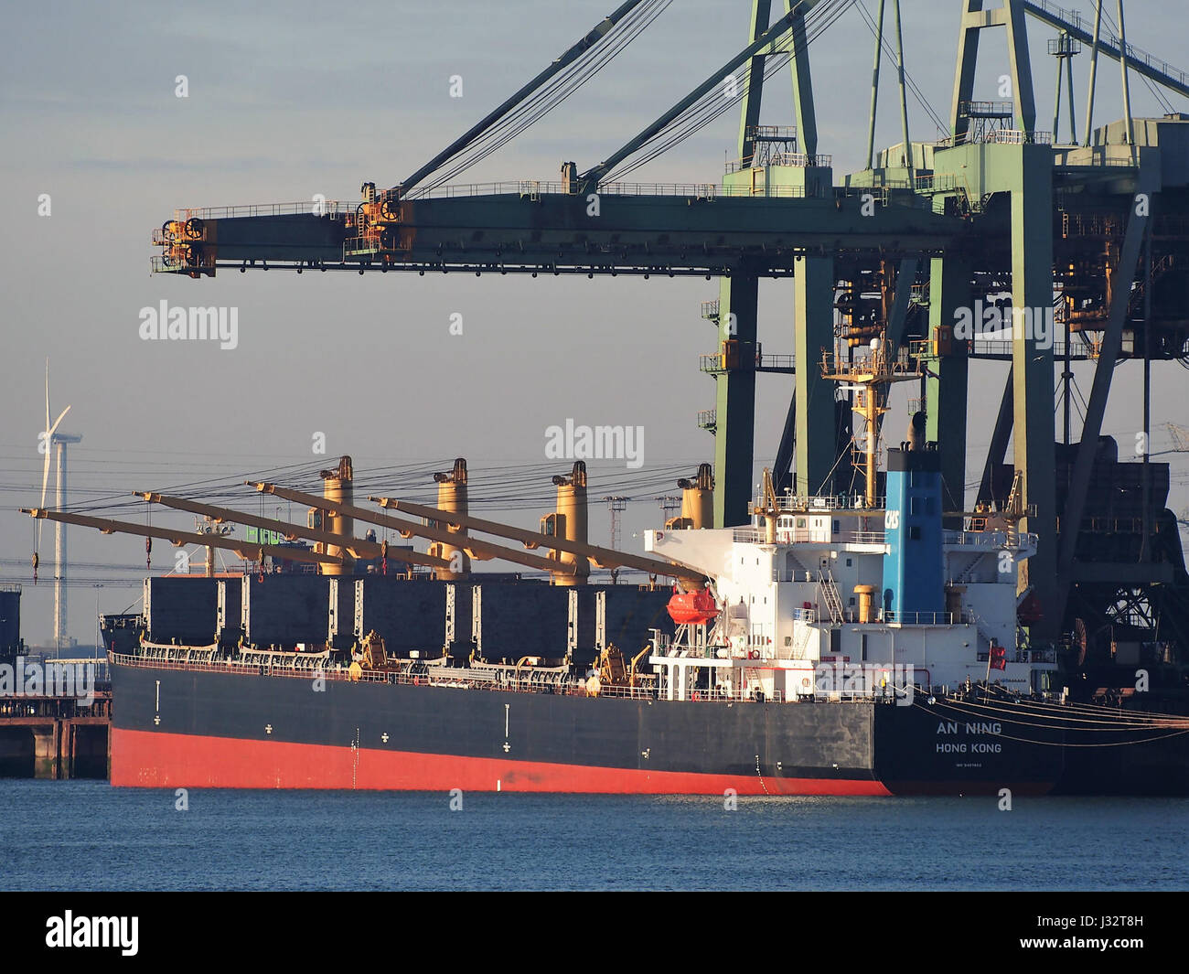This image shows the An Ning, a cargo ship built in 2006, docked at the ...