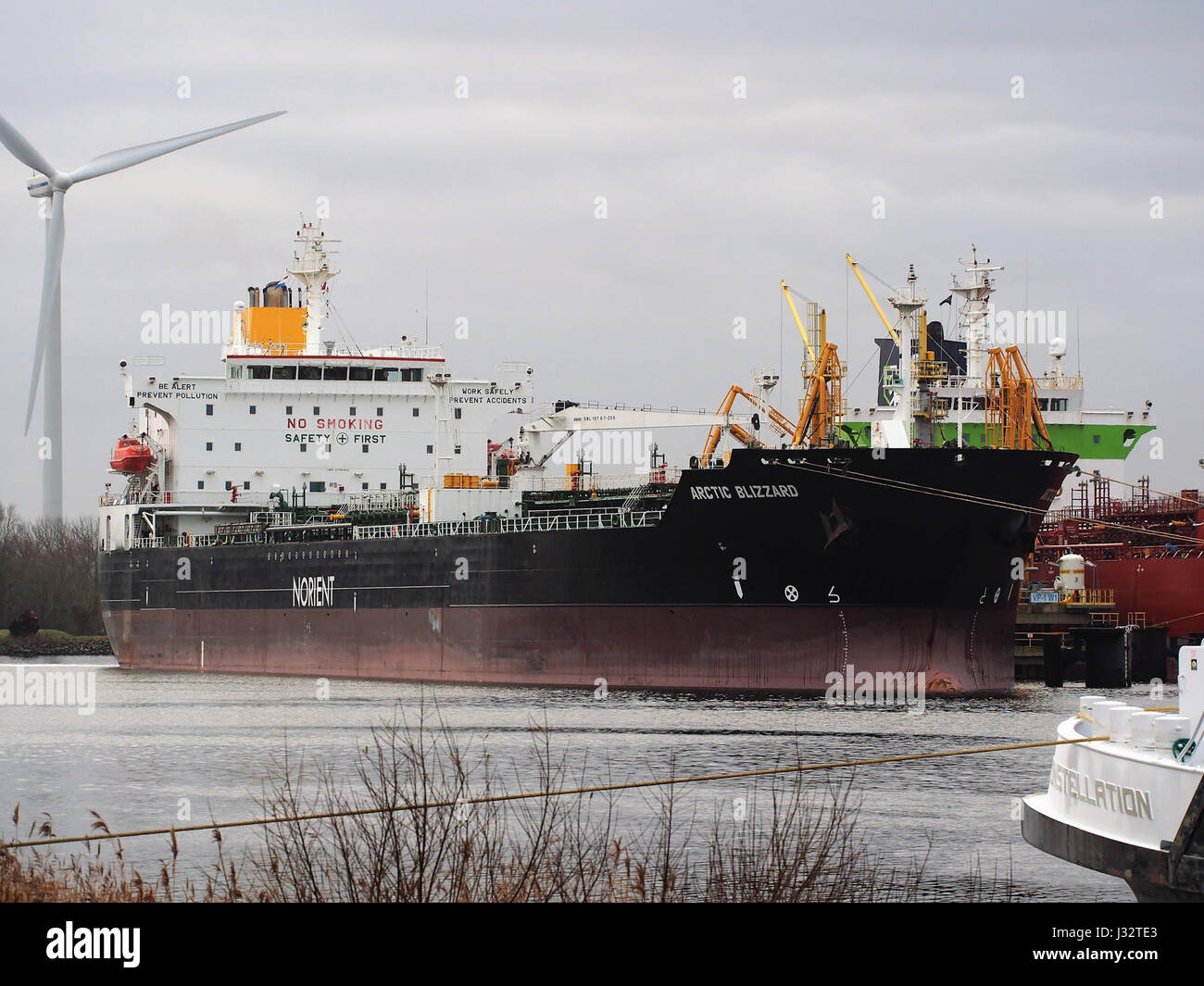 The image shows the Arctic Blizzard, a cargo ship built in 2006, docked ...