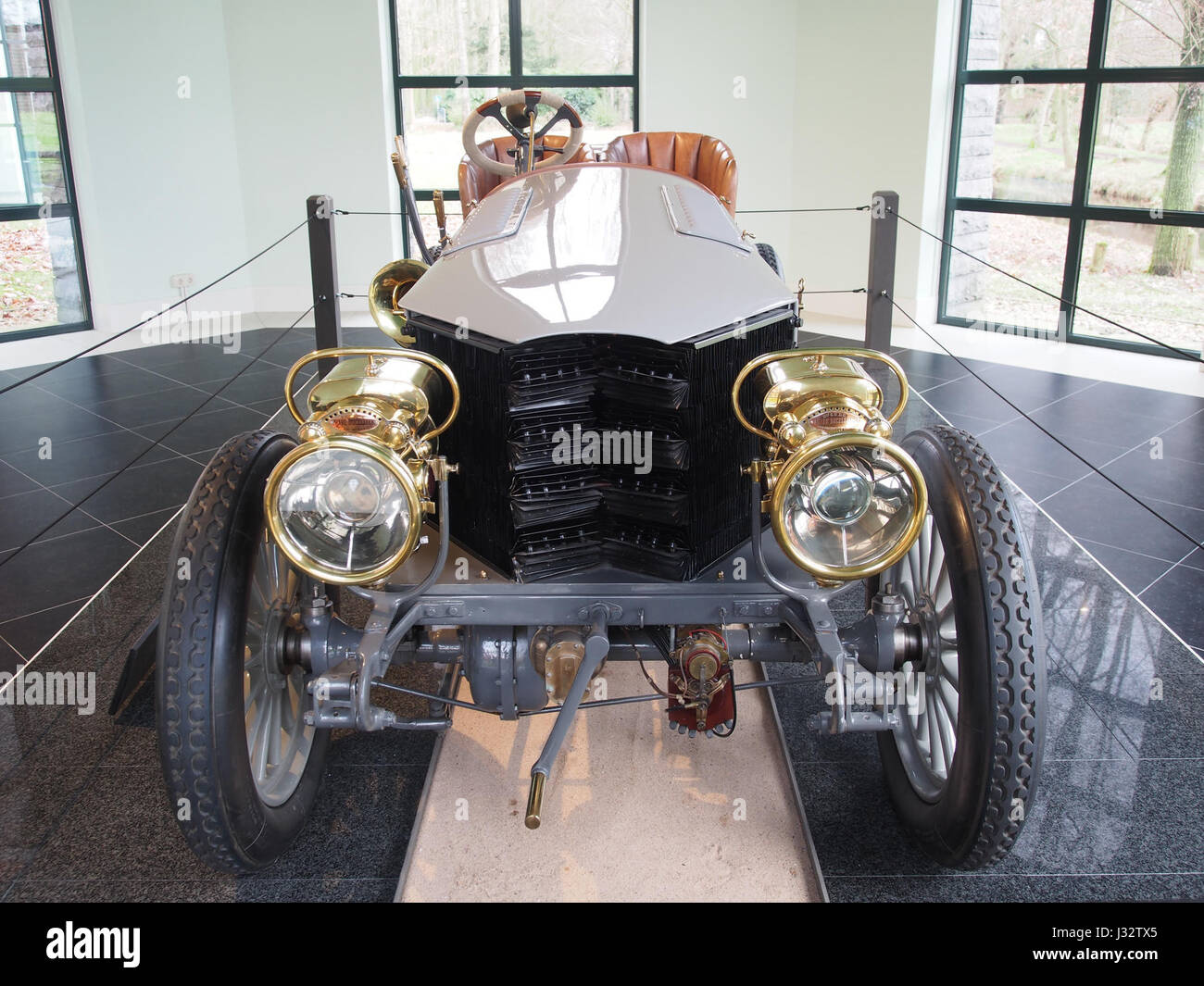 A historical photograph of the 1903 Spyker 60HP, an early four-wheel ...