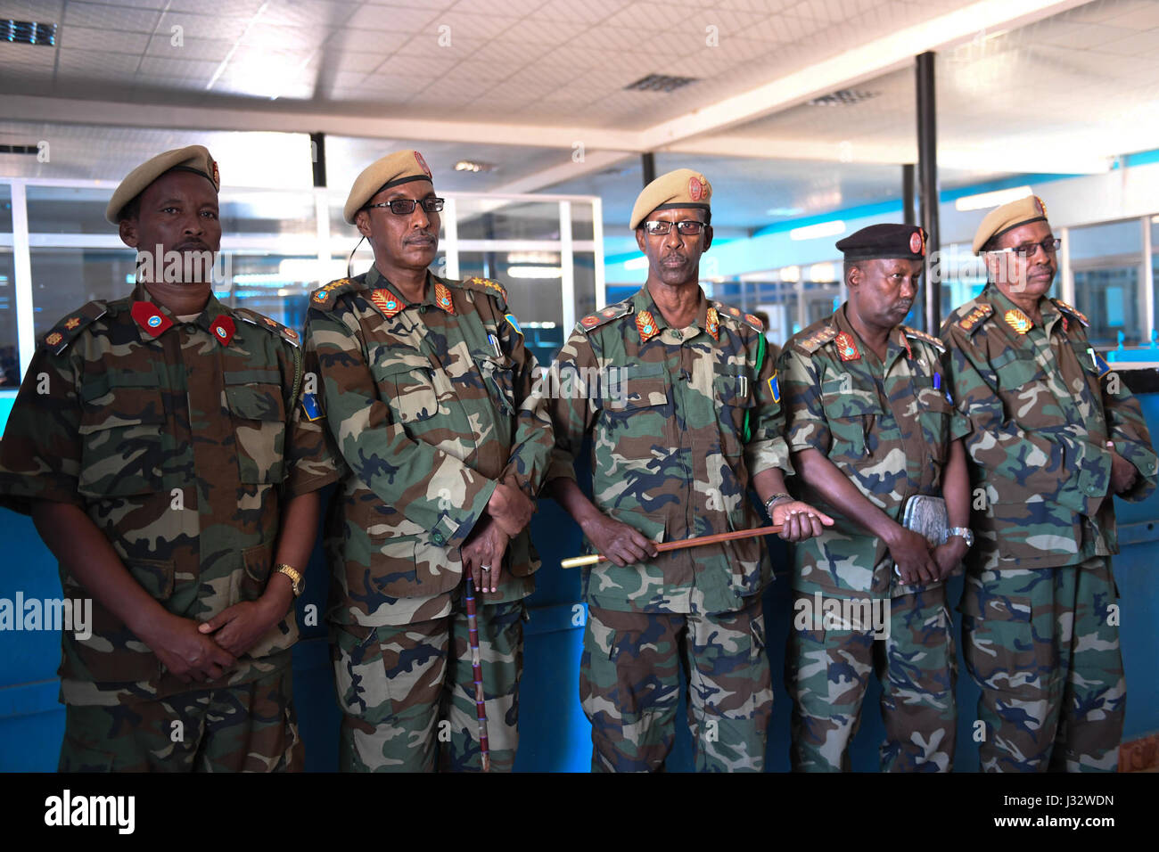 Somalia National Army officers await the arrival of Lt. General Osman ...