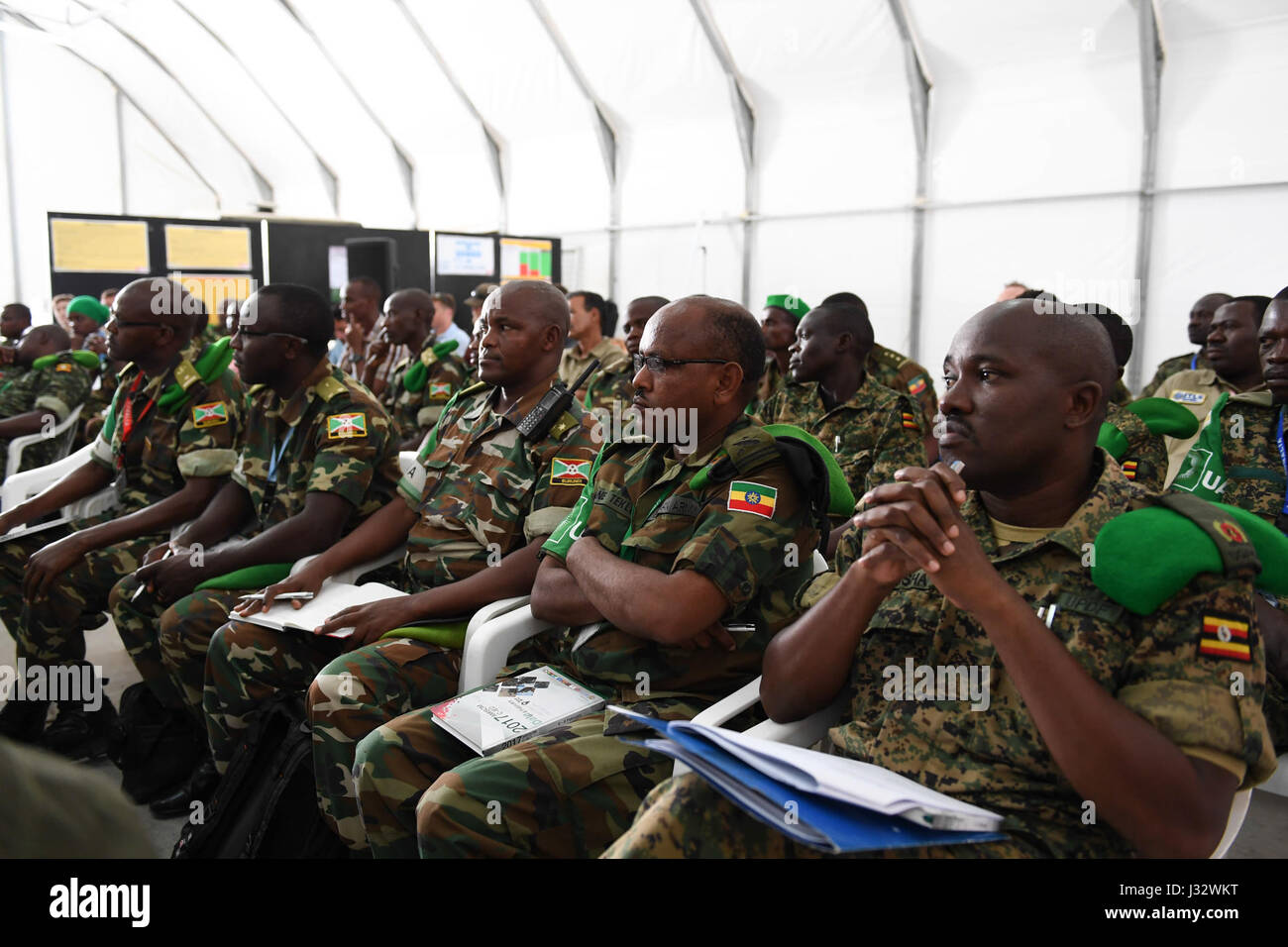 Officers from the African Union Mission in Somalia (AMISOM) at the ...