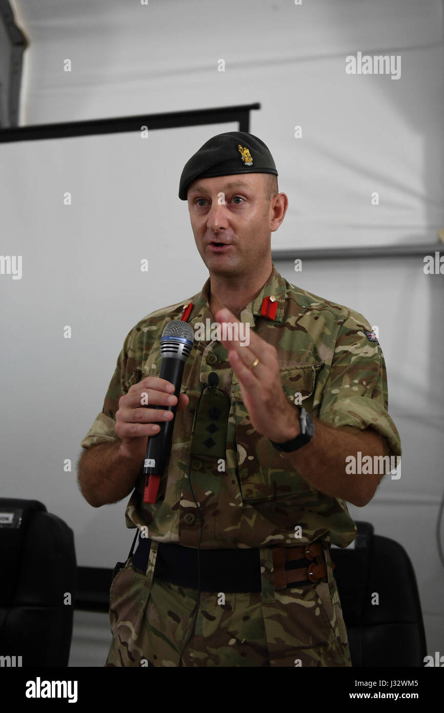 Colonel John Wakelin of the British Forces speaks at the opening of a ...