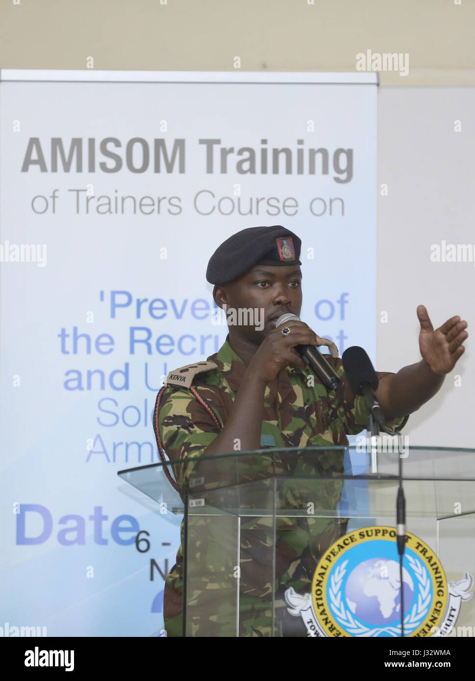 Captain Hassan Mbugua of the Kenyan Defence Forces leads a training ...