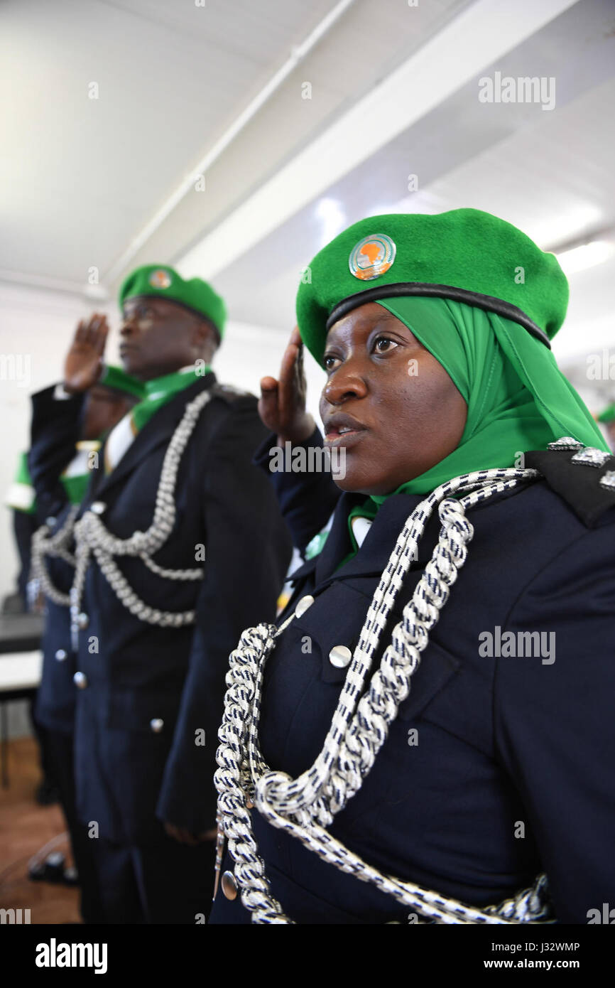 Ugandan police officers at a medal ceremony on February 6, 2017, after ...