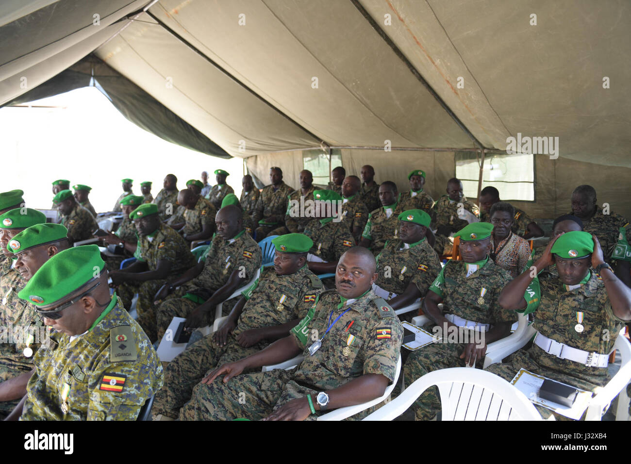Ugandan soldiers serving under the African Union Mission in Somalia ...