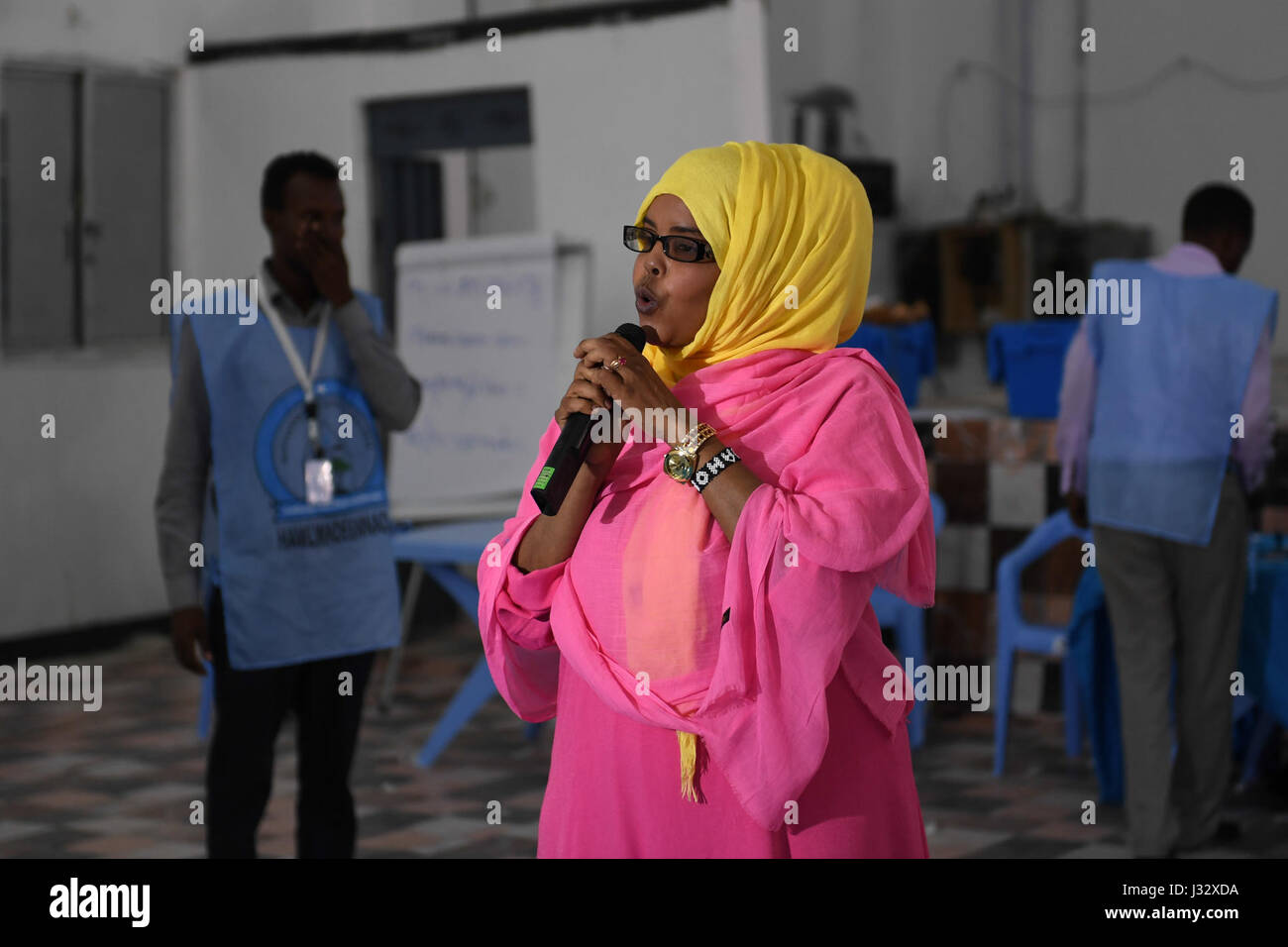 Muna Omar Hassan, an MP-elect from Somaliland, delivers a victory ...