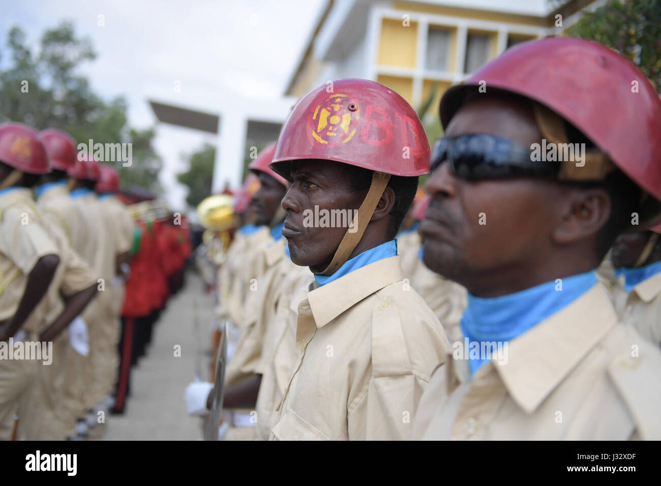 Somali National Army soldiers participate in a march to celebrate the ...