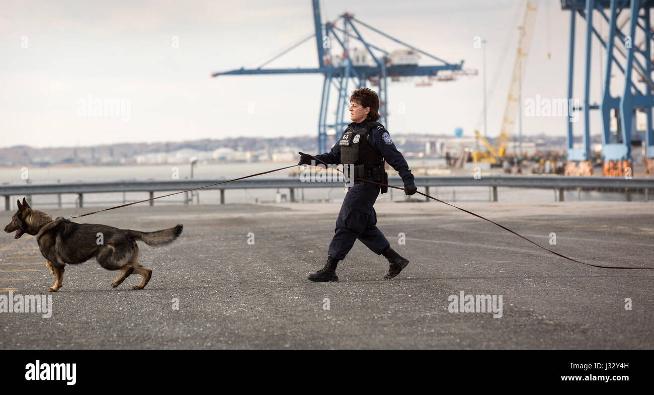 K-9 officers from the U.S. Customs and Border Protection Office of ...