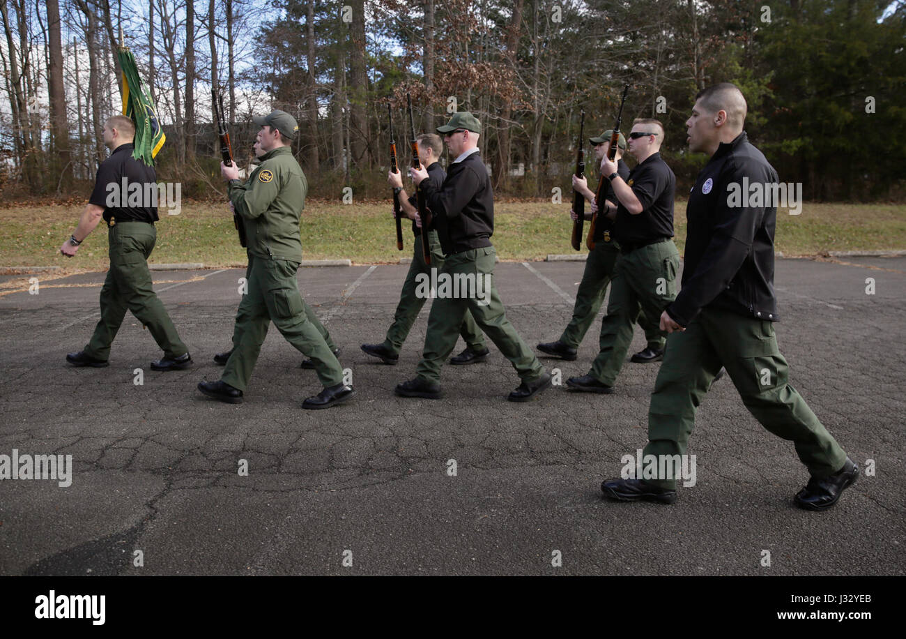 U.S. Border Patrol Honor Guard members rehearse for the inauguration of ...