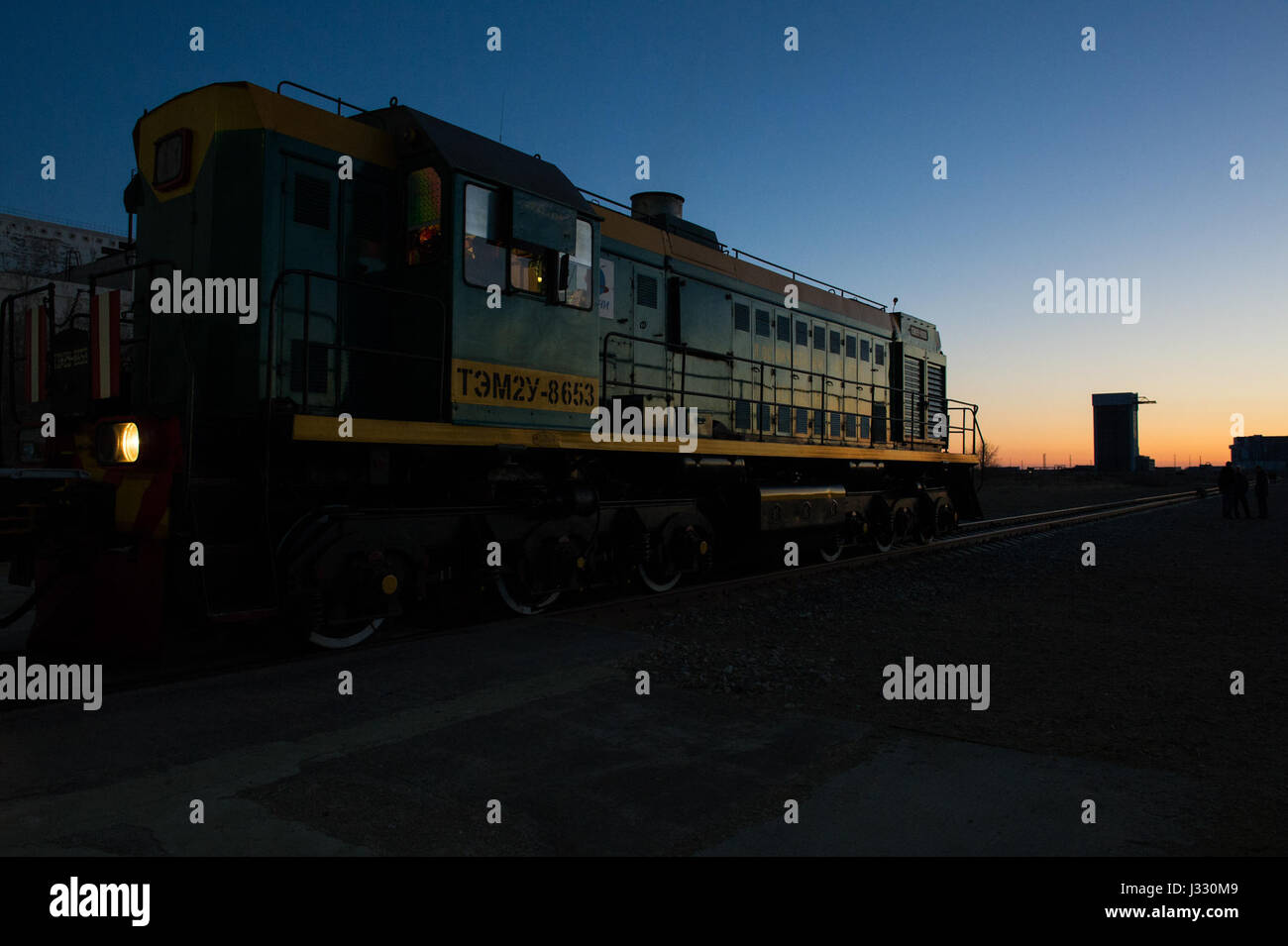 This photo captures the Soyuz rocket train moving towards the launch ...