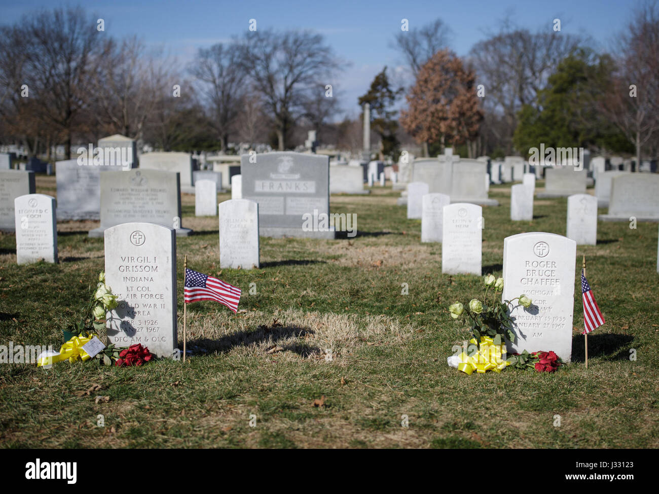The grave markers of Virgil 'Gus' Grissom and Roger Chaffee, two ...