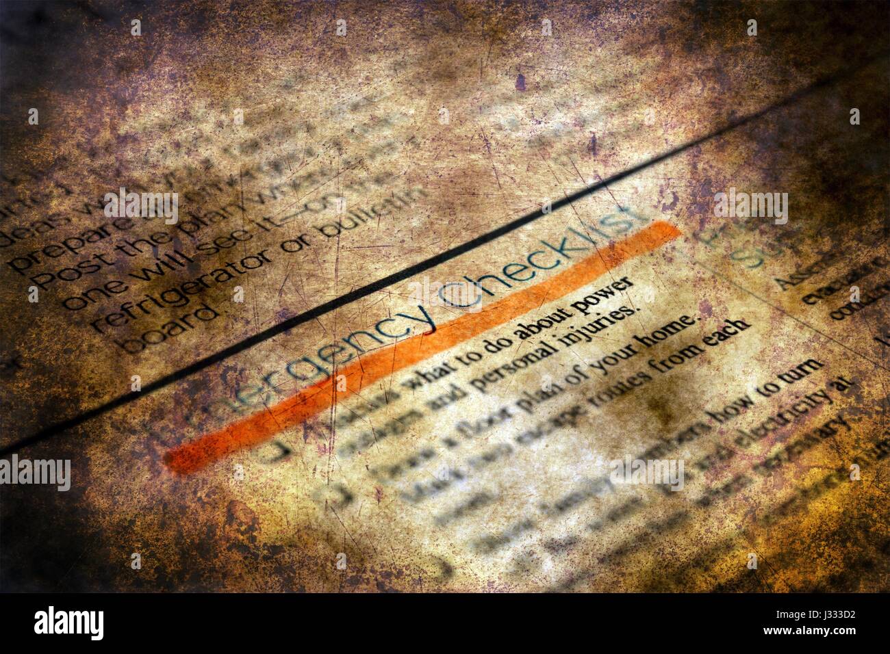 Emergency checklist grunge concept Stock Photo - Alamy