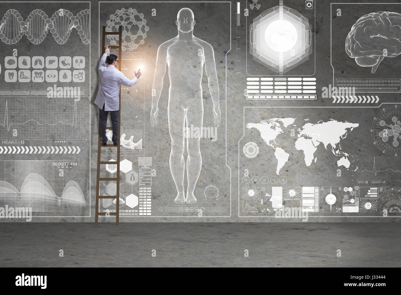 Male doctor climbing ladder in medical concept Stock Photo - Alamy