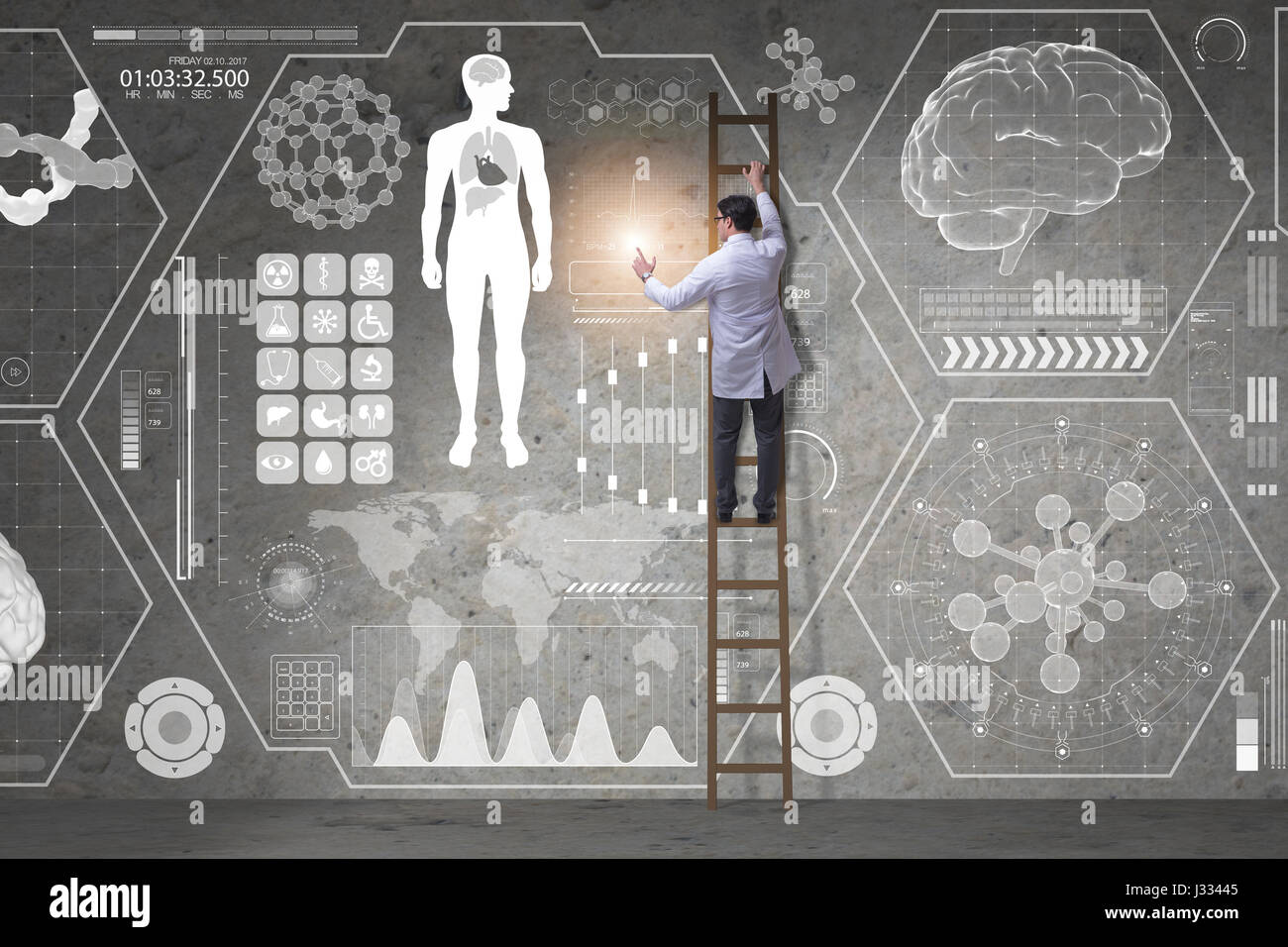 Male doctor climbing ladder in medical concept Stock Photo - Alamy