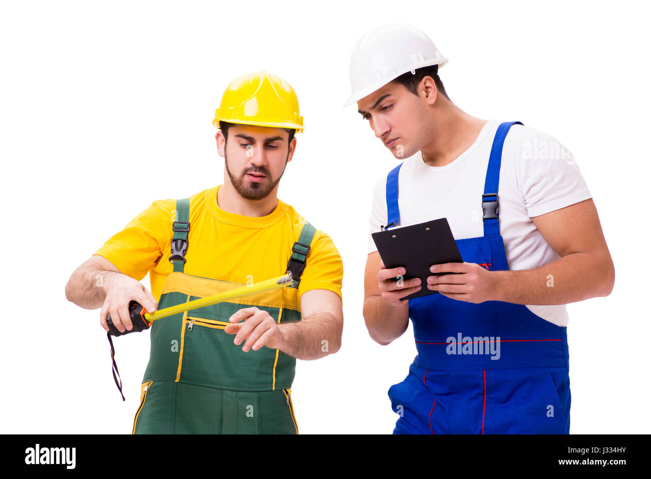 Two workers isolated on the white background Stock Photo - Alamy