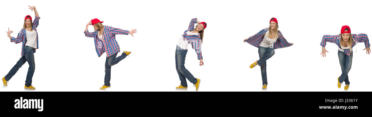 Collage of woman dancing isolated on white Stock Photo - Alamy
