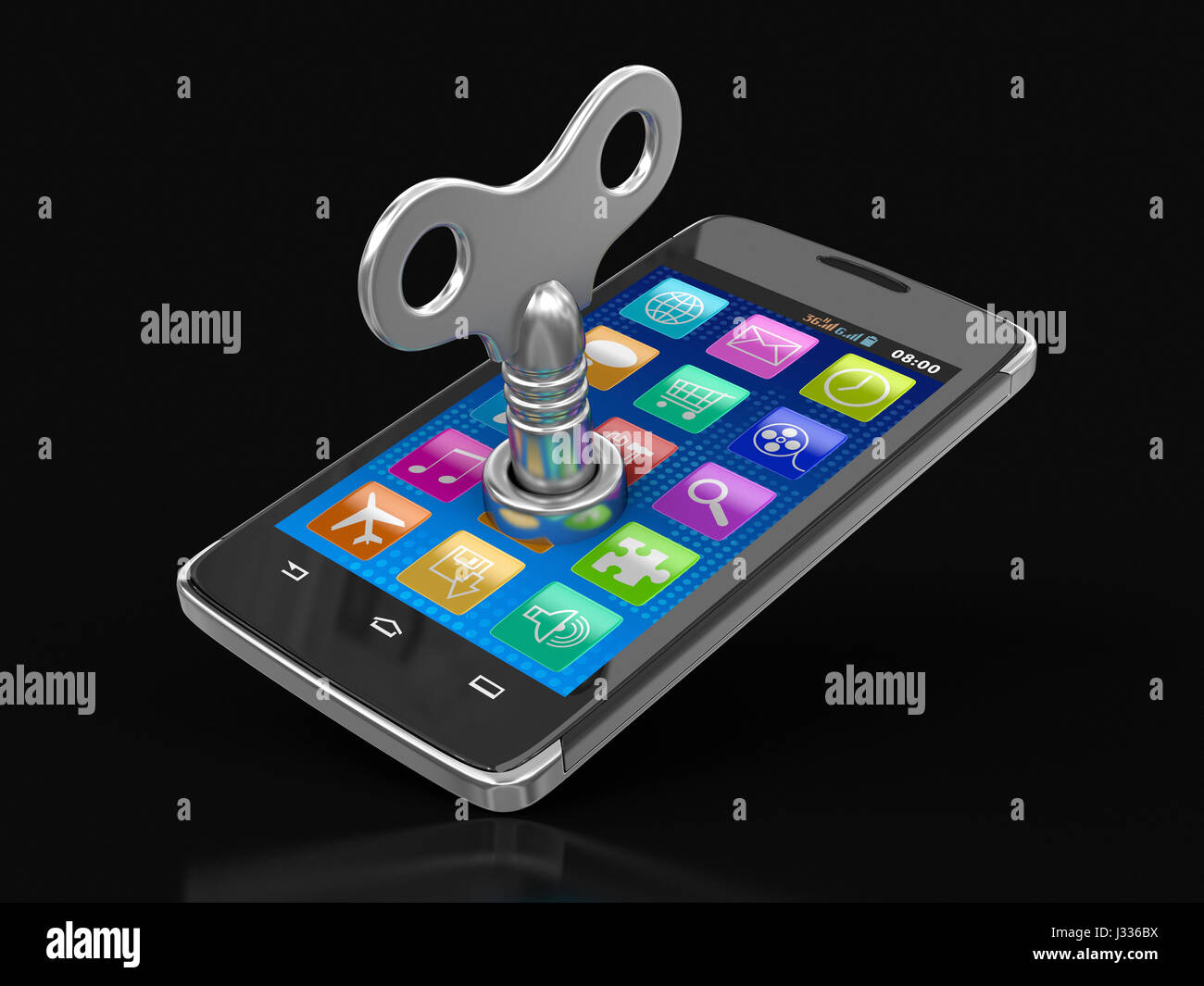 Touchscreen smartphone with winding key. Image with clipping path Stock ...