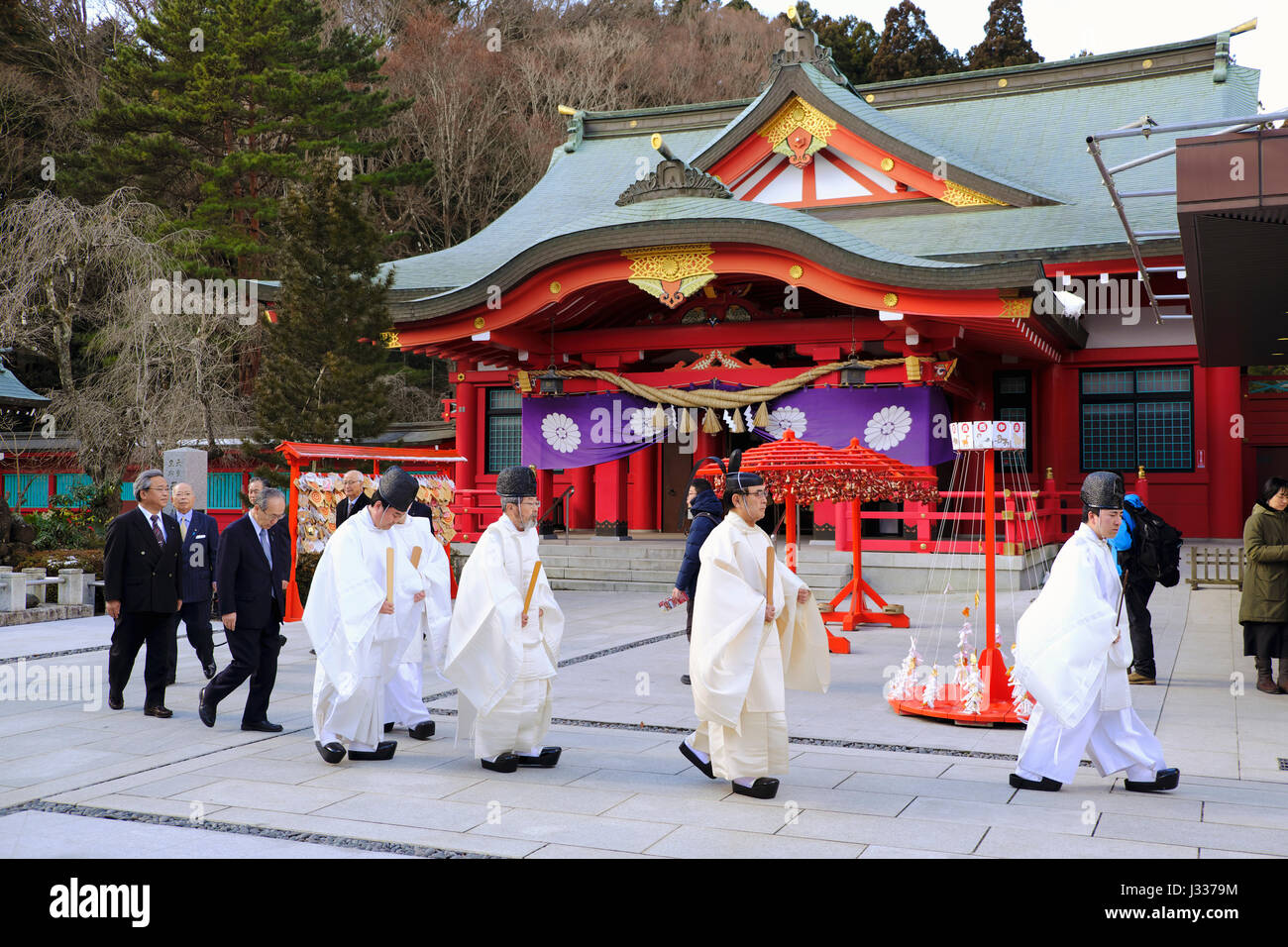 procession taking place at Gokoku Shrine next to the site of Sendai ...