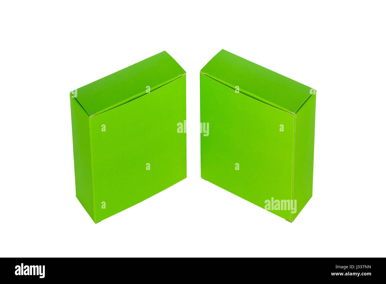 Two Green Box with lid open or green paper package box isolated on ...