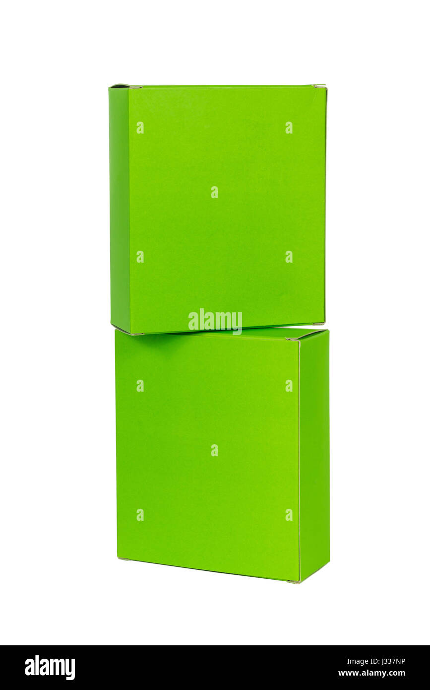 Green boxes stacked or green paper package box isolated on White ...