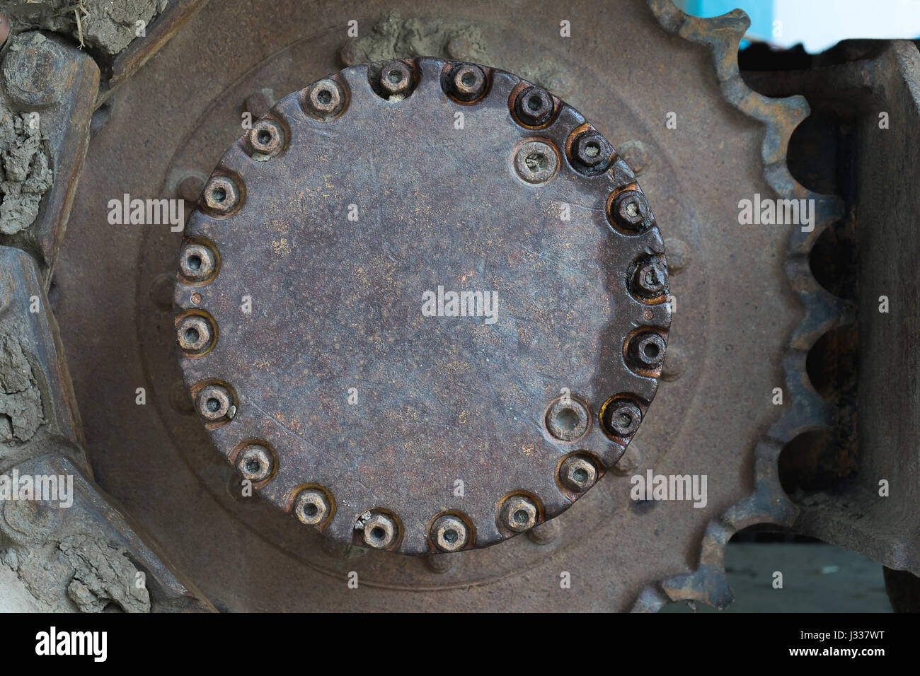 Detail of backhoe track with roller Stock Photo - Alamy