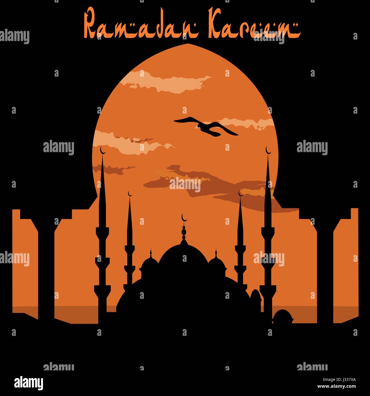 Ramadan Kareem. View from the arch on the blue mosque. Bird, the clouds ...