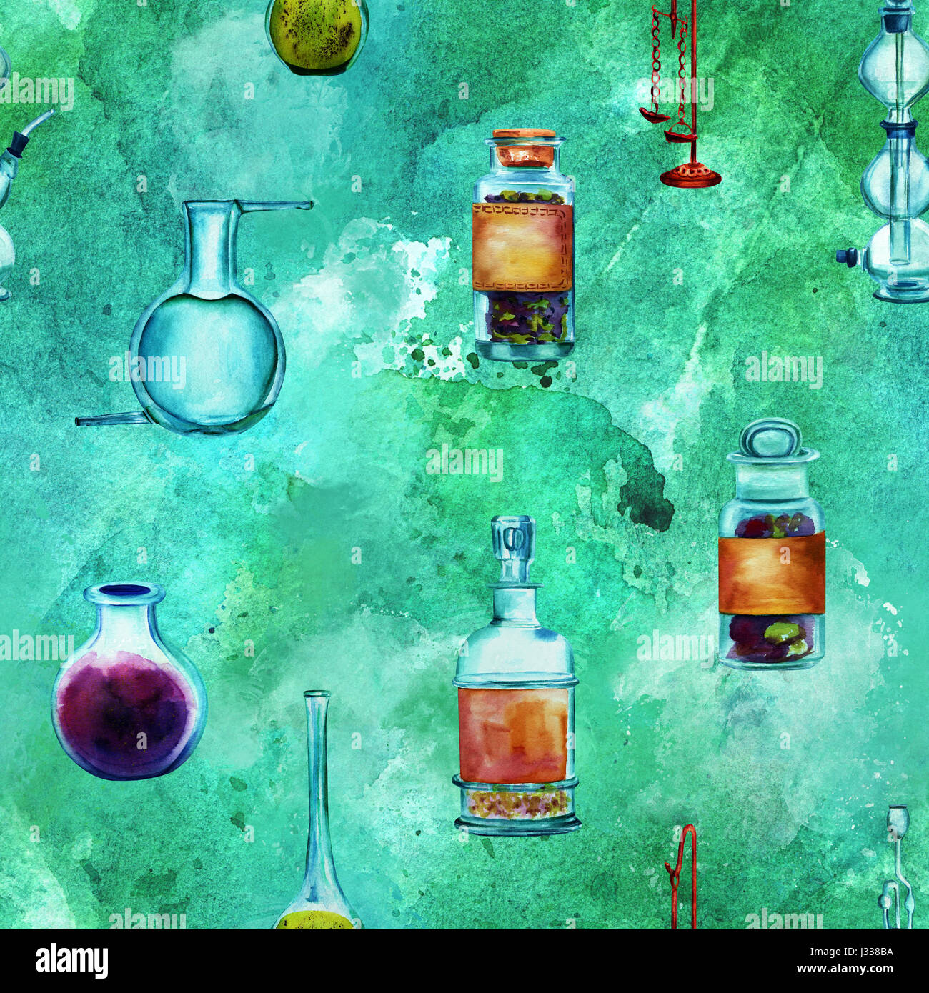 Vintage Science seamless background pattern with chemistry objects ...