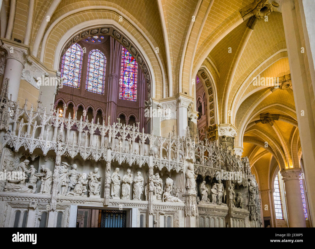 France, Centre-Val de Loire, Chartres, chancel screen in the ambulatory ...
