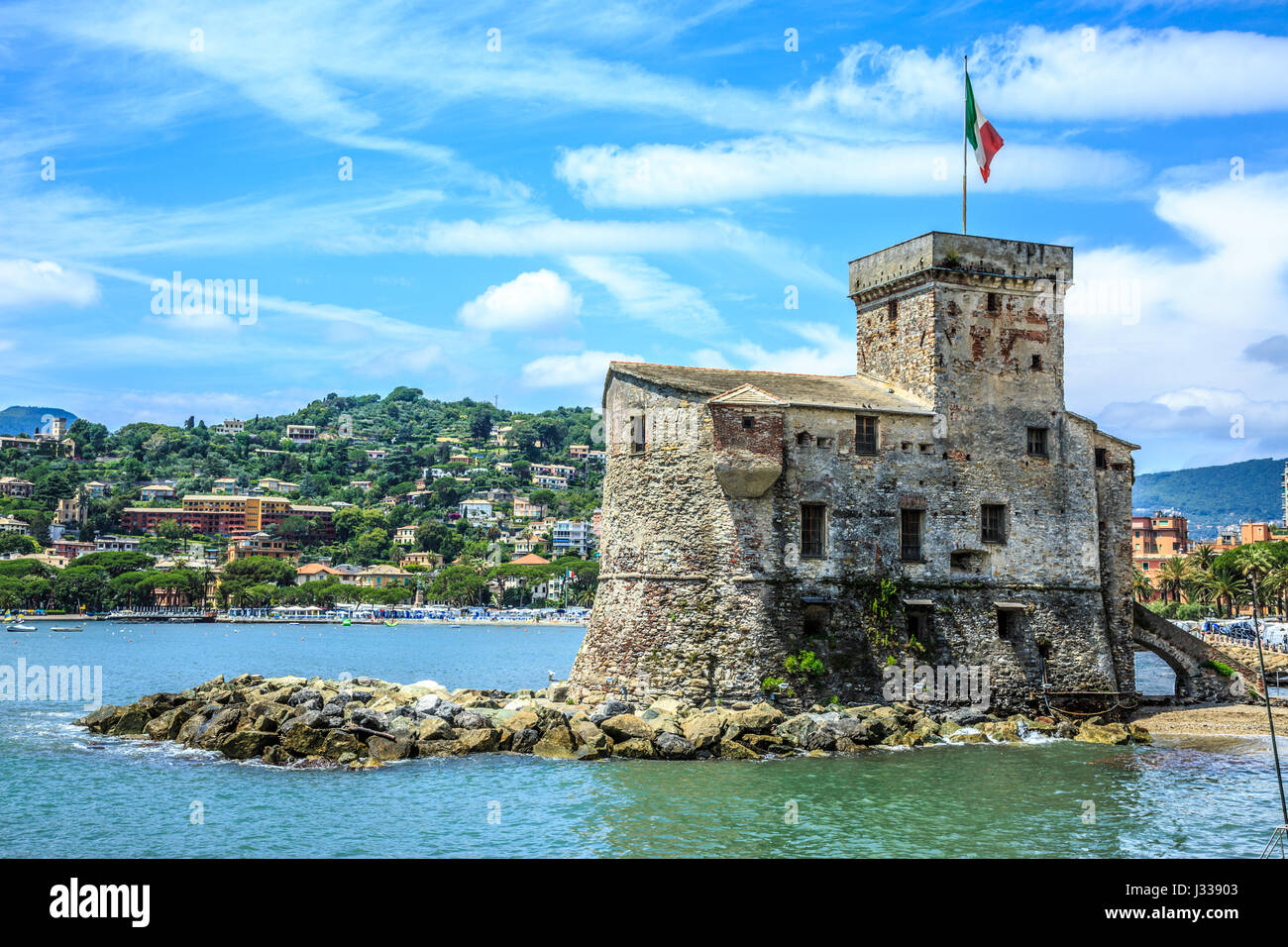Italian old town Rapallo castle view in summer Stock Photo - Alamy