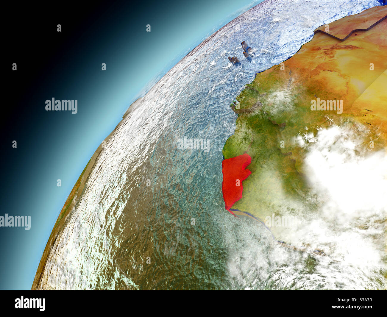 Liberia as seen from orbit on model of Earth. 3D illustration with ...
