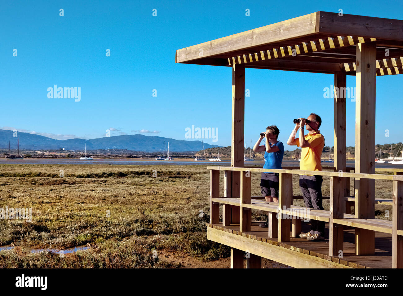 Bird watching, nature reserve, Ria de Alvor, Alvor, Algarve, Portugal ...