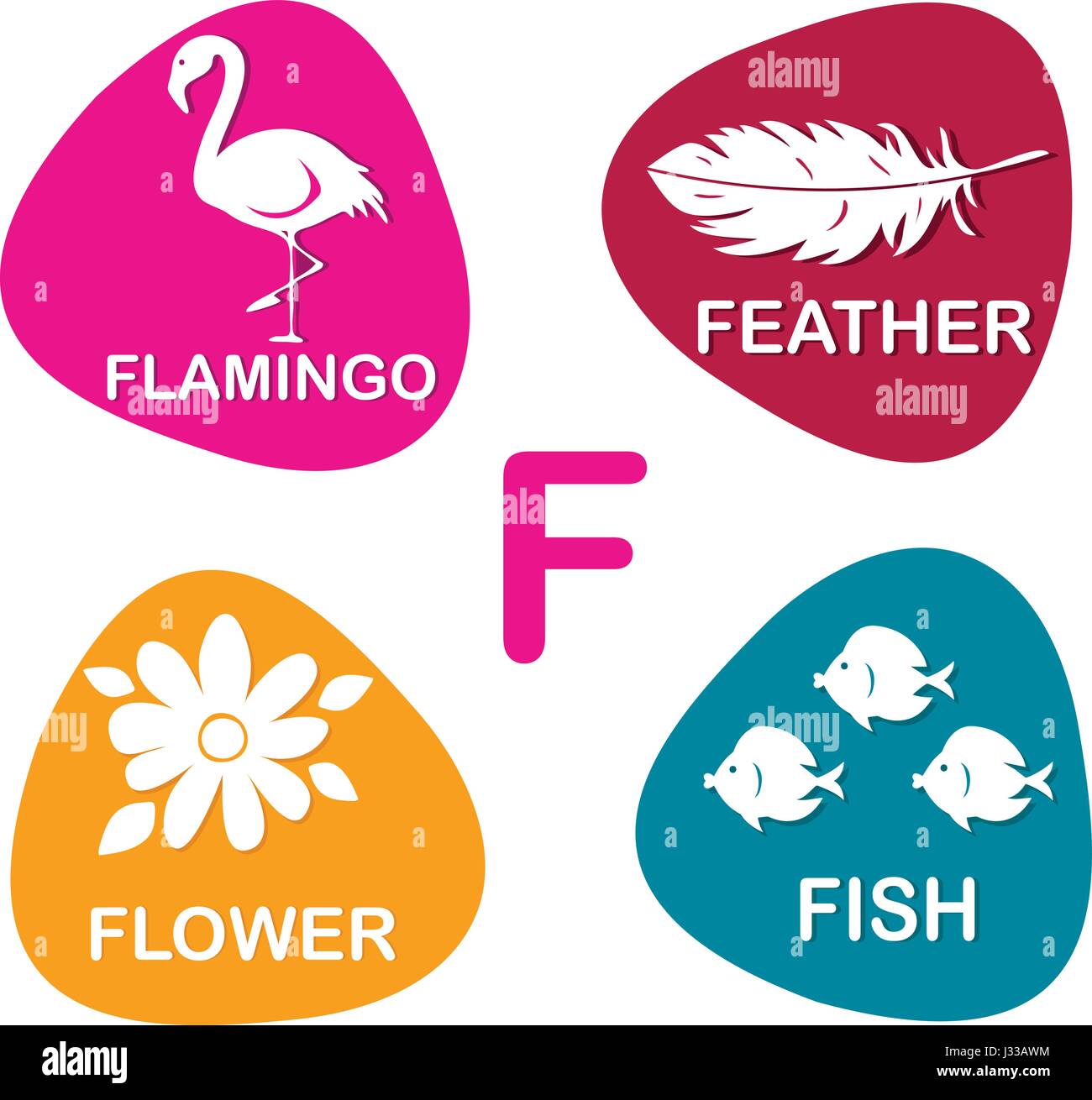 Cute alphabet in vector. F letter for Flamingo, Feather, Flower and ...