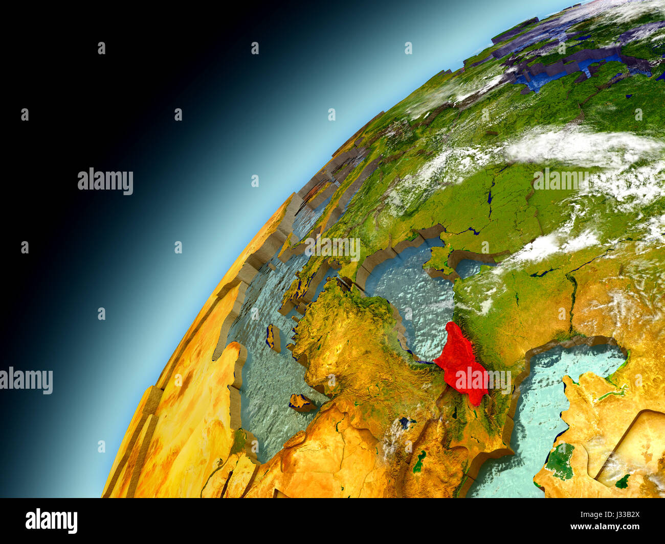 Georgia as seen from orbit on model of Earth. 3D illustration with ...
