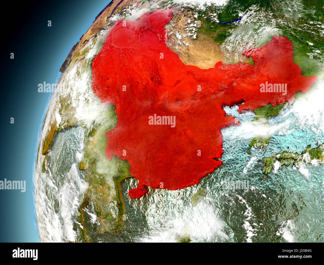 China as seen from orbit on model of Earth. 3D illustration with ...
