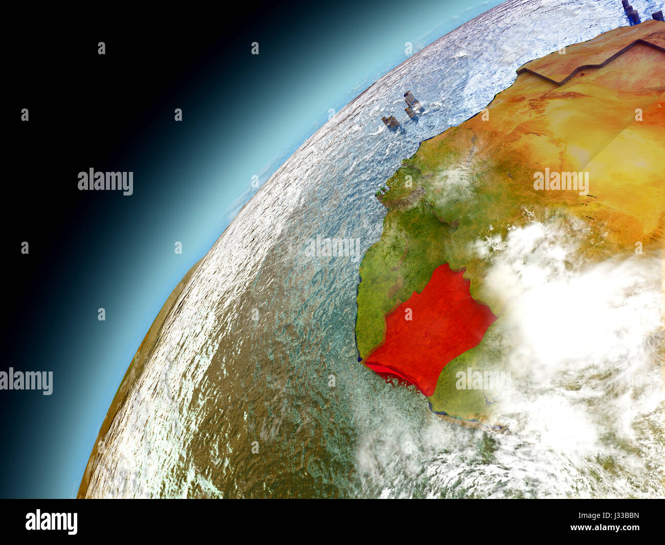 Ivory Coast as seen from orbit on model of Earth. 3D illustration with ...