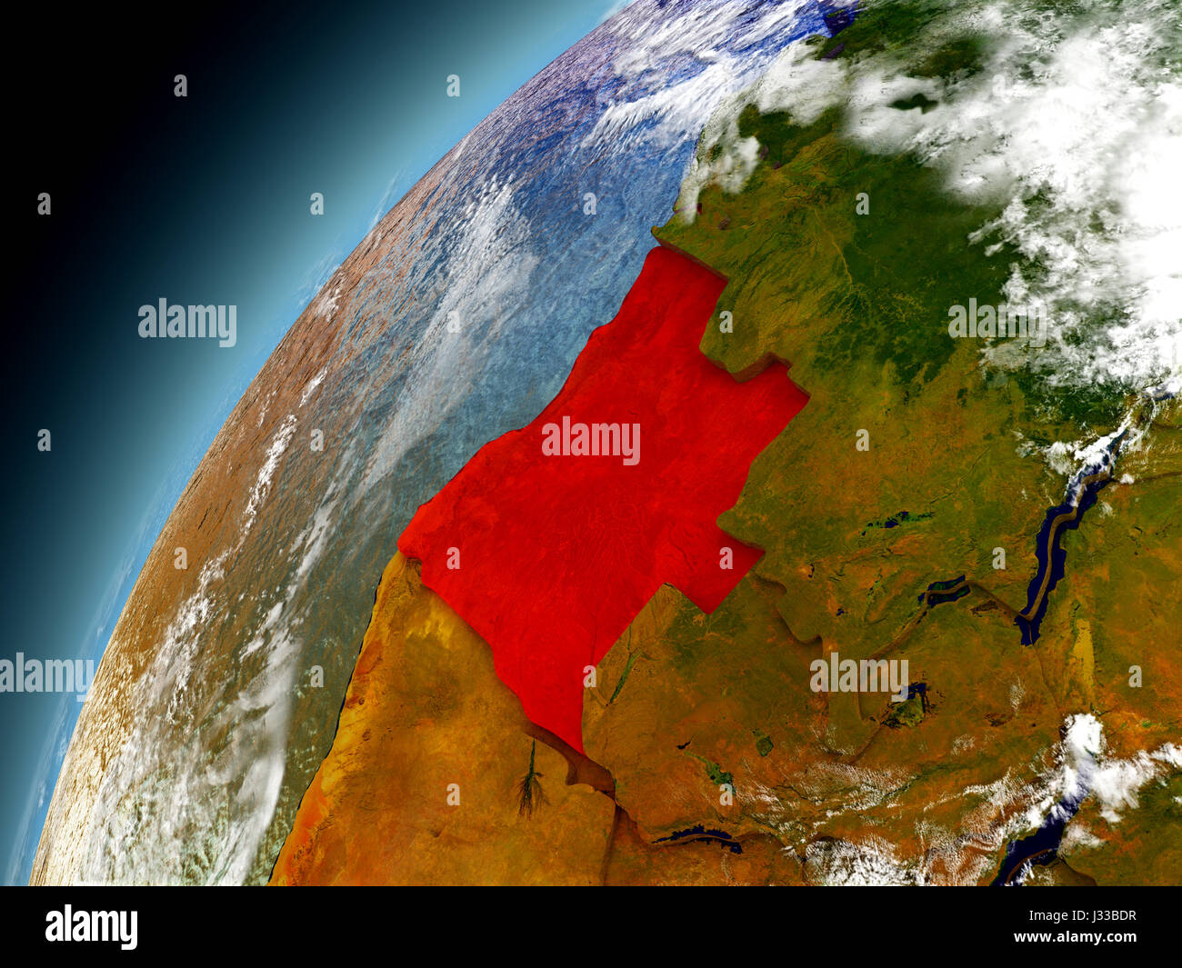 Angola as seen from orbit on model of Earth. 3D illustration with ...