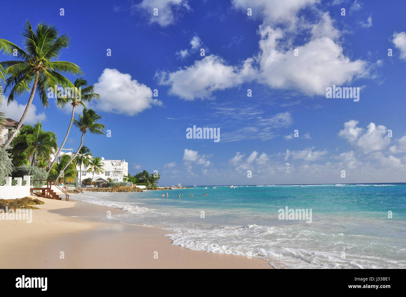 Beach with palm trees and villas near Accra beach, sea, south coast ...