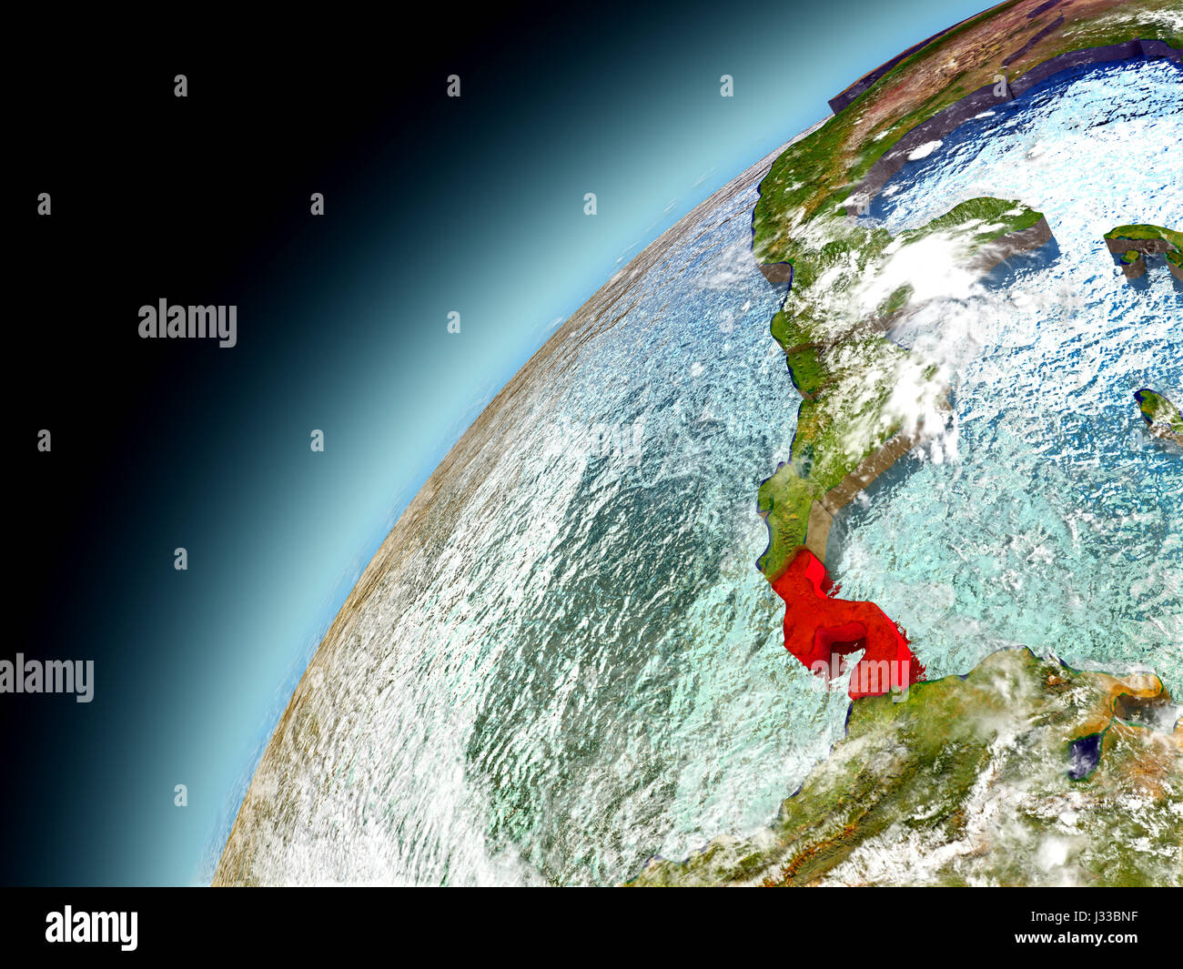Panama as seen from orbit on model of Earth. 3D illustration with ...
