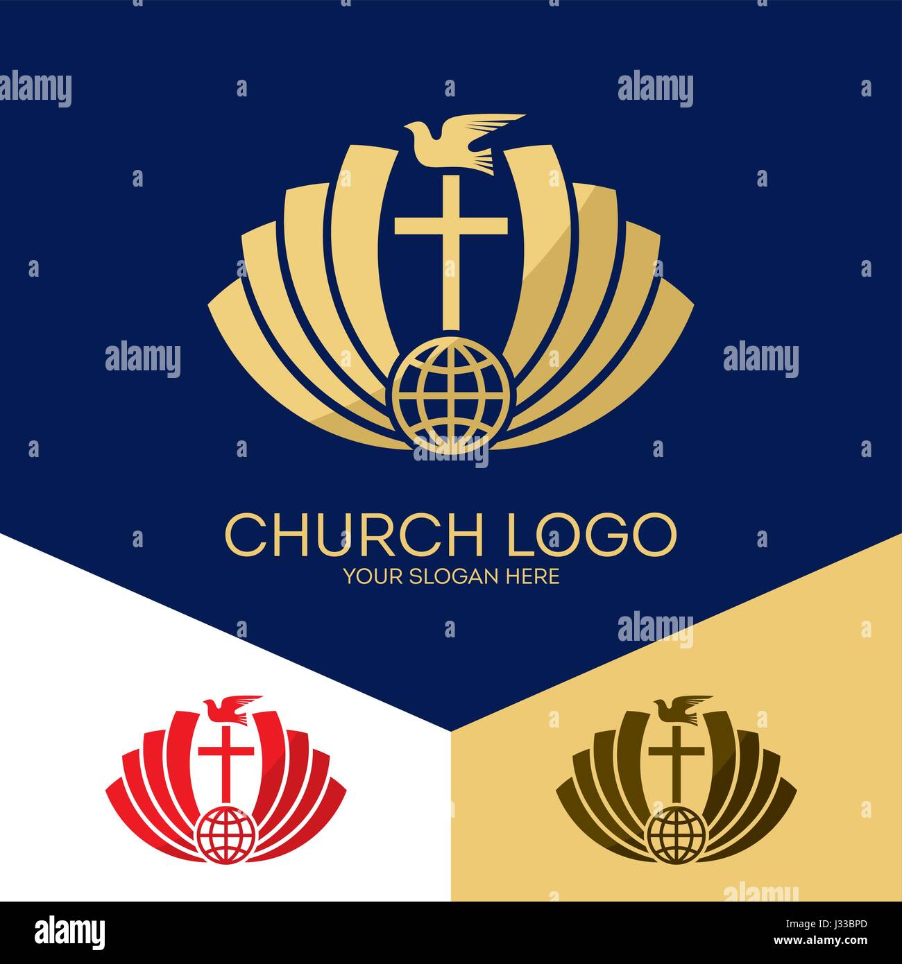 Church logo. Christian symbols. The cross of Jesus Christ and the dove ...