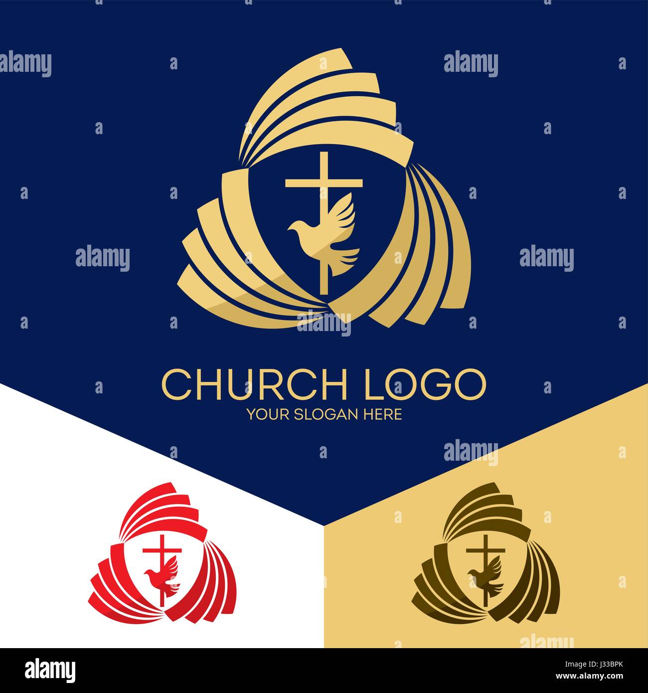 Church logo. Christian symbols. The cross of Jesus Christ and the dove ...