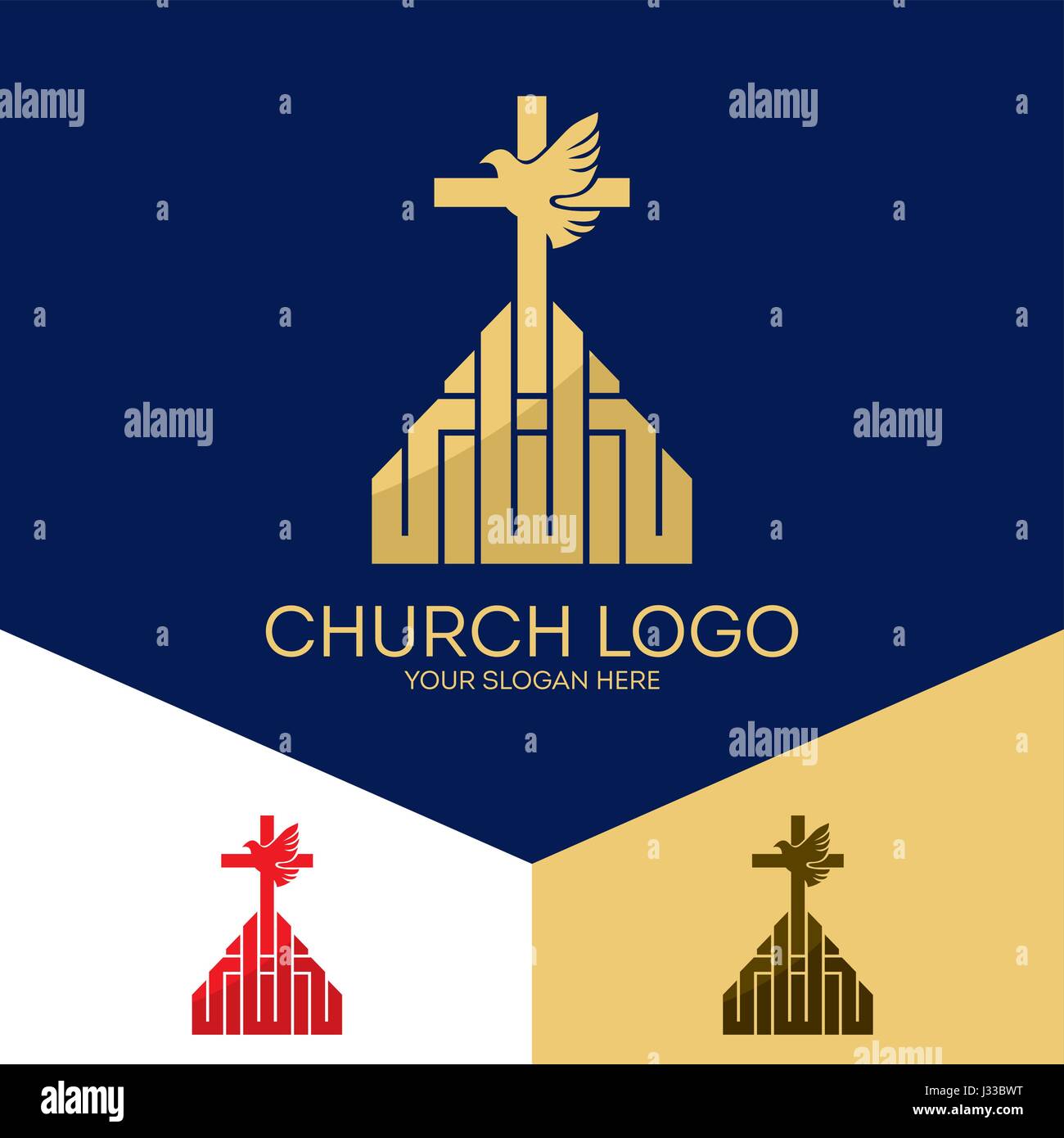 Church logo. Christian symbols. The cross of Jesus Christ and the dove ...