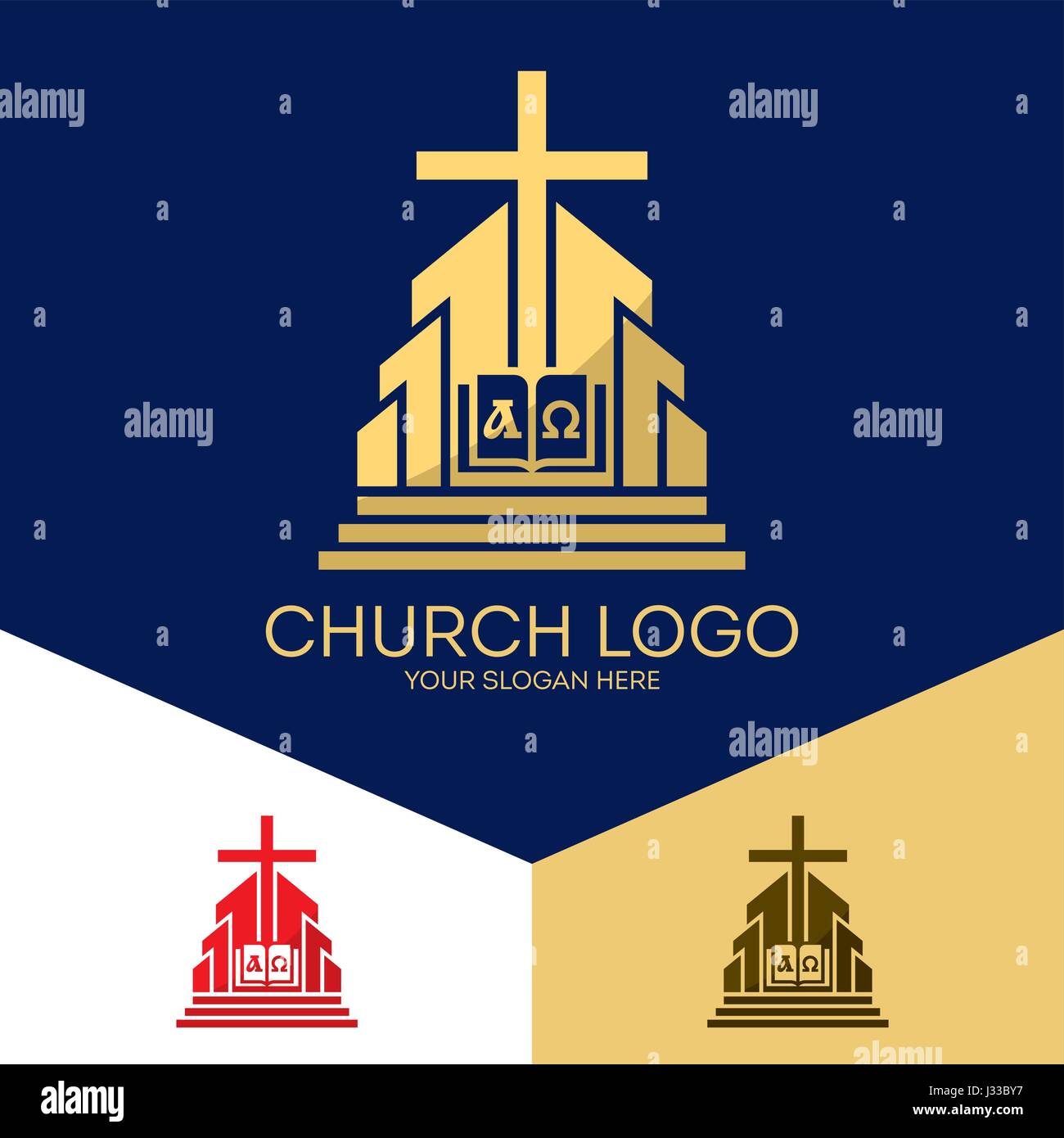 Church logo. Christian symbols. The Bible, the cross of Jesus, the ...