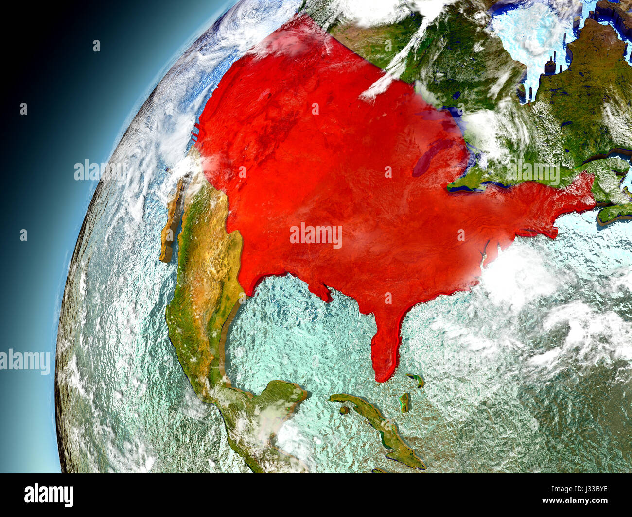 USA as seen from orbit on model of Earth. 3D illustration with ...