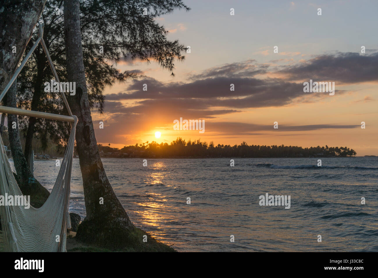 Beach bar and hammock at sunset, Las Terrenas, Samana Peninsula, Samana ...