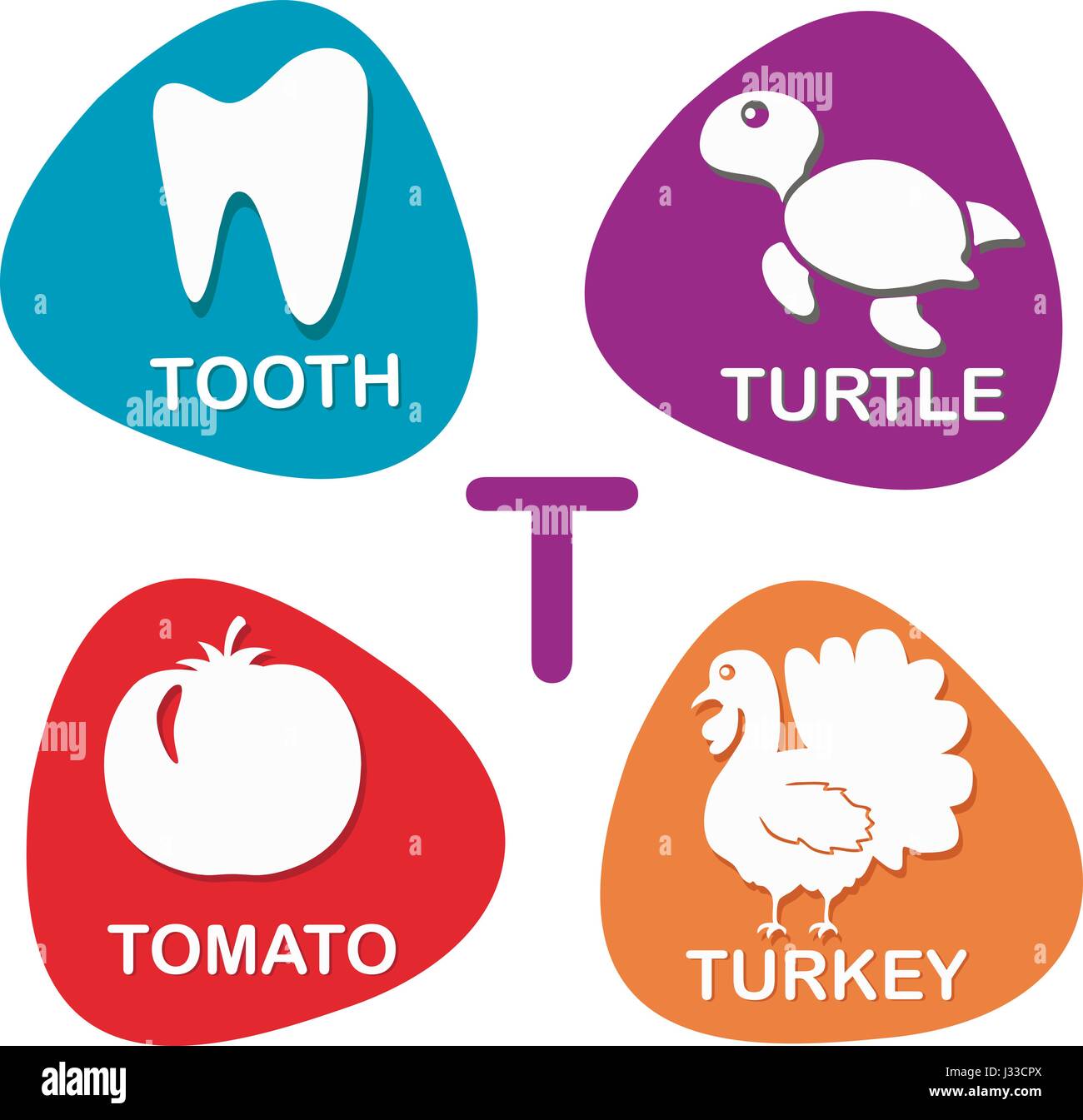 Cute alphabet in vector. T letter for Tooth, Turtle, Tomato and Turkey ...