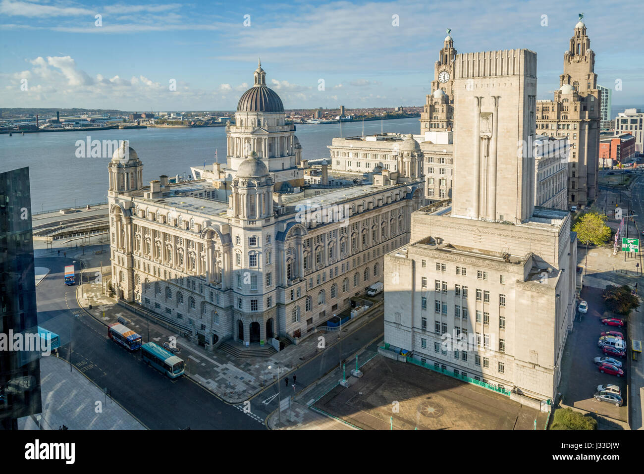 Liverpool waterfront buildings the Three Graces from an unusual angle ...