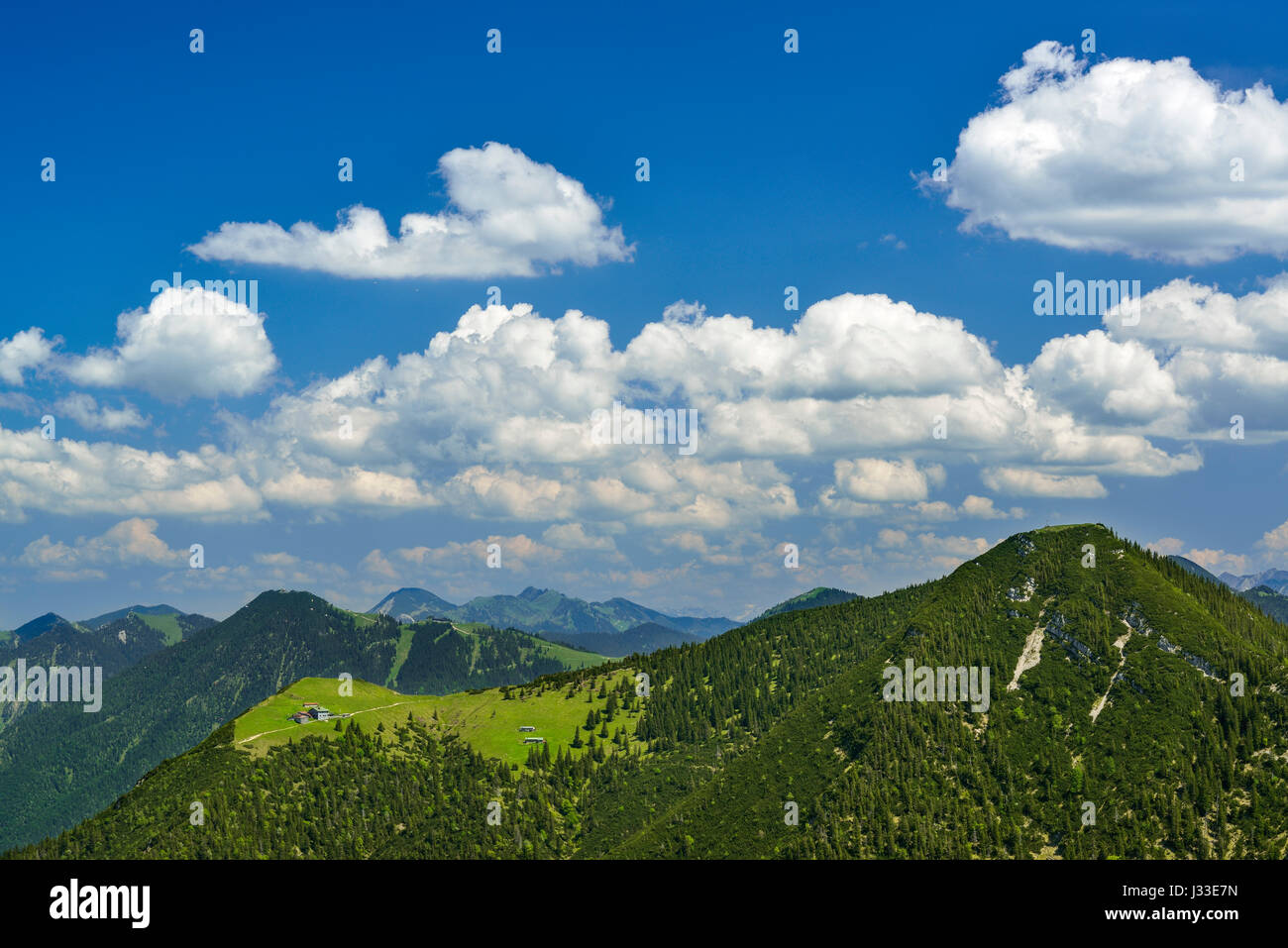 Hirschberg with hut Hirschberghaus, Bavarian Prealps, Upper Bavaria ...
