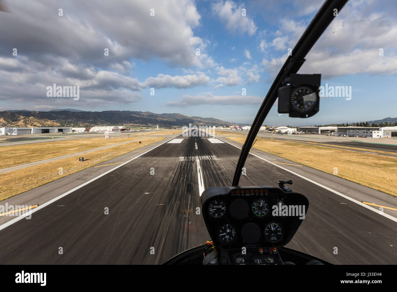 Burbank, California, USA - April 12, 2017: Airport runway view with ...