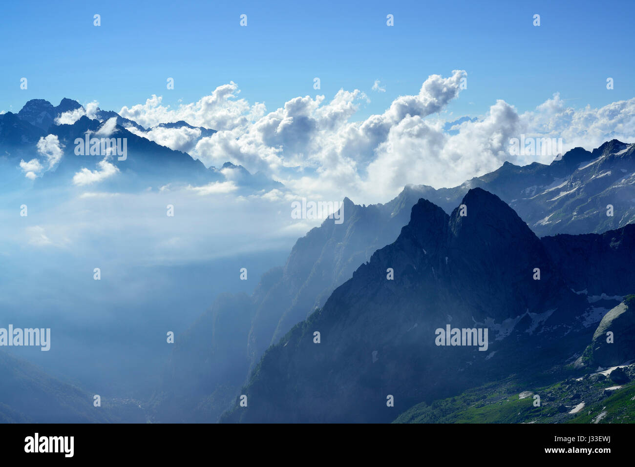 View towards Val di Masino, Sentiero Roma, Bergell range, Lombardy ...
