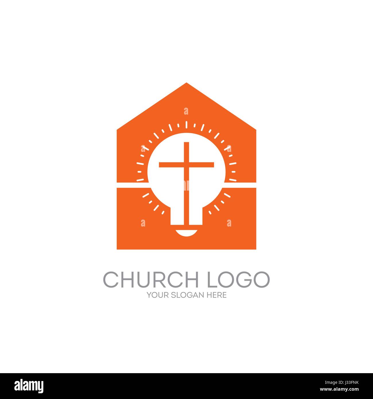Church logo. Christian symbols. House, lamp and cross of Jesus Christ ...